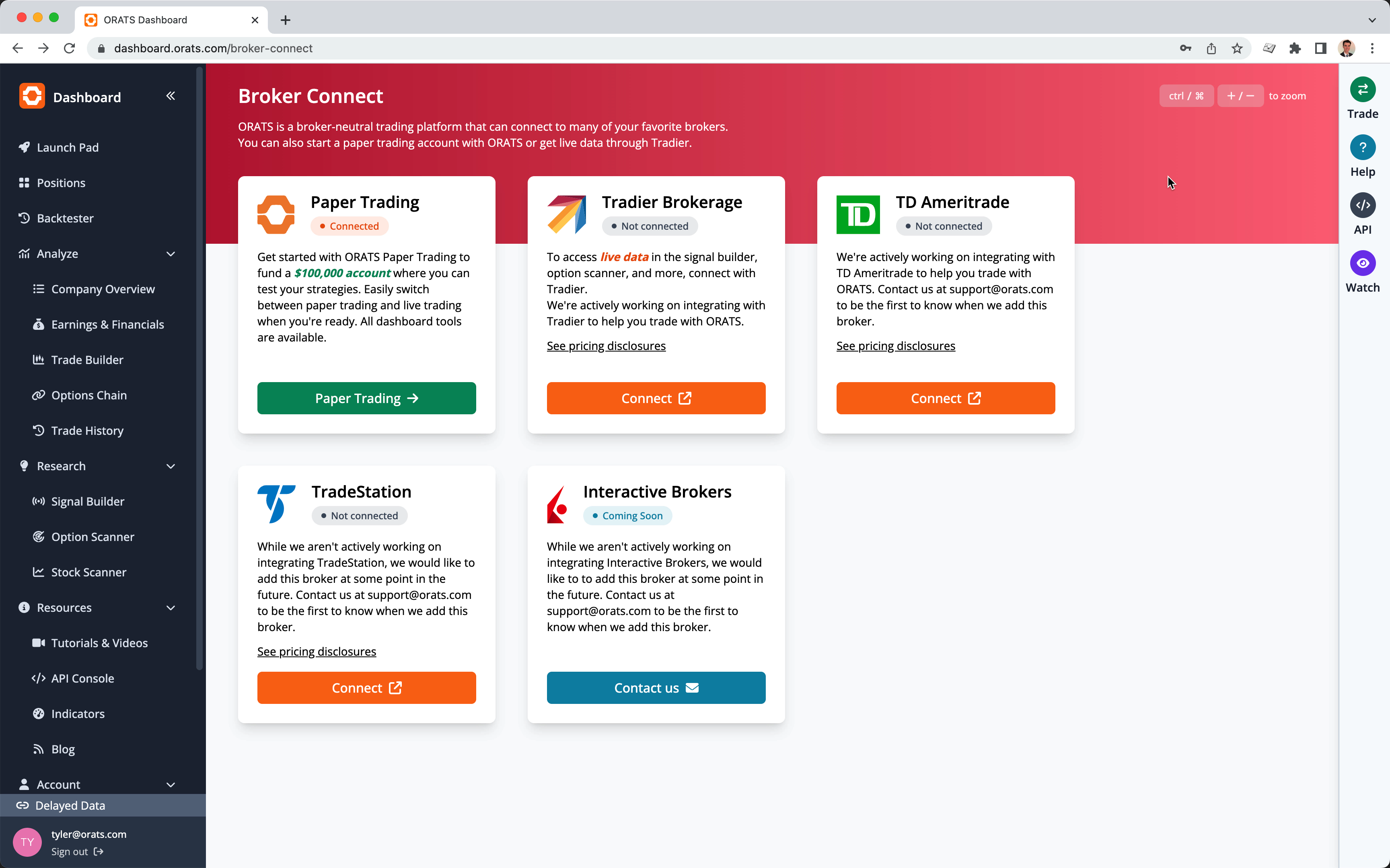 How to Connect to Your Broker in the ORATS Dashboard